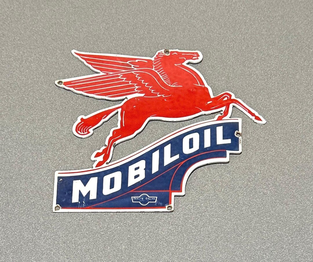 VINTAGE 12” MOBIL PEGASUS Gargoyle Porcelain Sign Car Oil Gas Truck ...