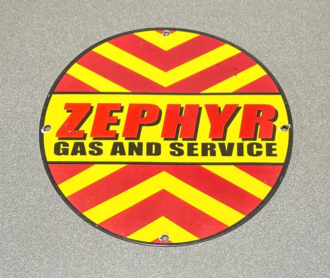 VINTAGE 12” ZEPHYR GASOLINE Porcelain Sign Gas Oil Car Motorcycle Truck ...