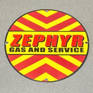 VINTAGE 12” ZEPHYR GASOLINE Porcelain Sign Gas Oil Car Motorcycle Truck ...