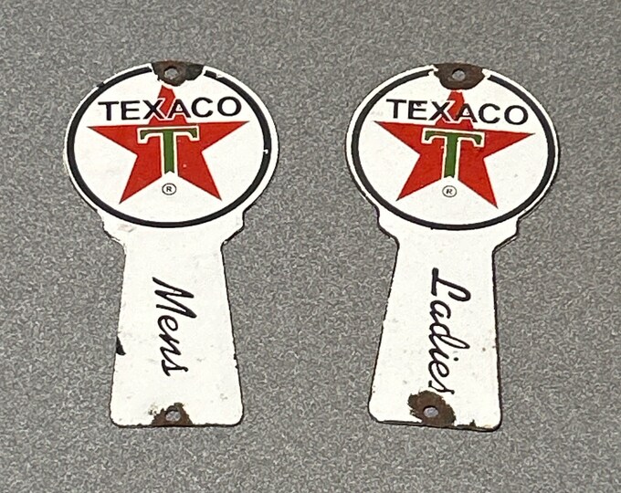 VINTAGE TEXACO Men Ladies Restroom Key Holder Set of 2 Porcelain Sign ...