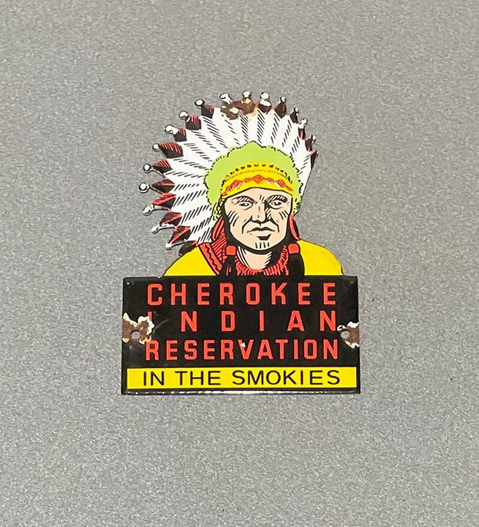 VINTAGE CHEROKEE INDIAN Reservation Porcelain Sign Car Oil Gas - Etsy