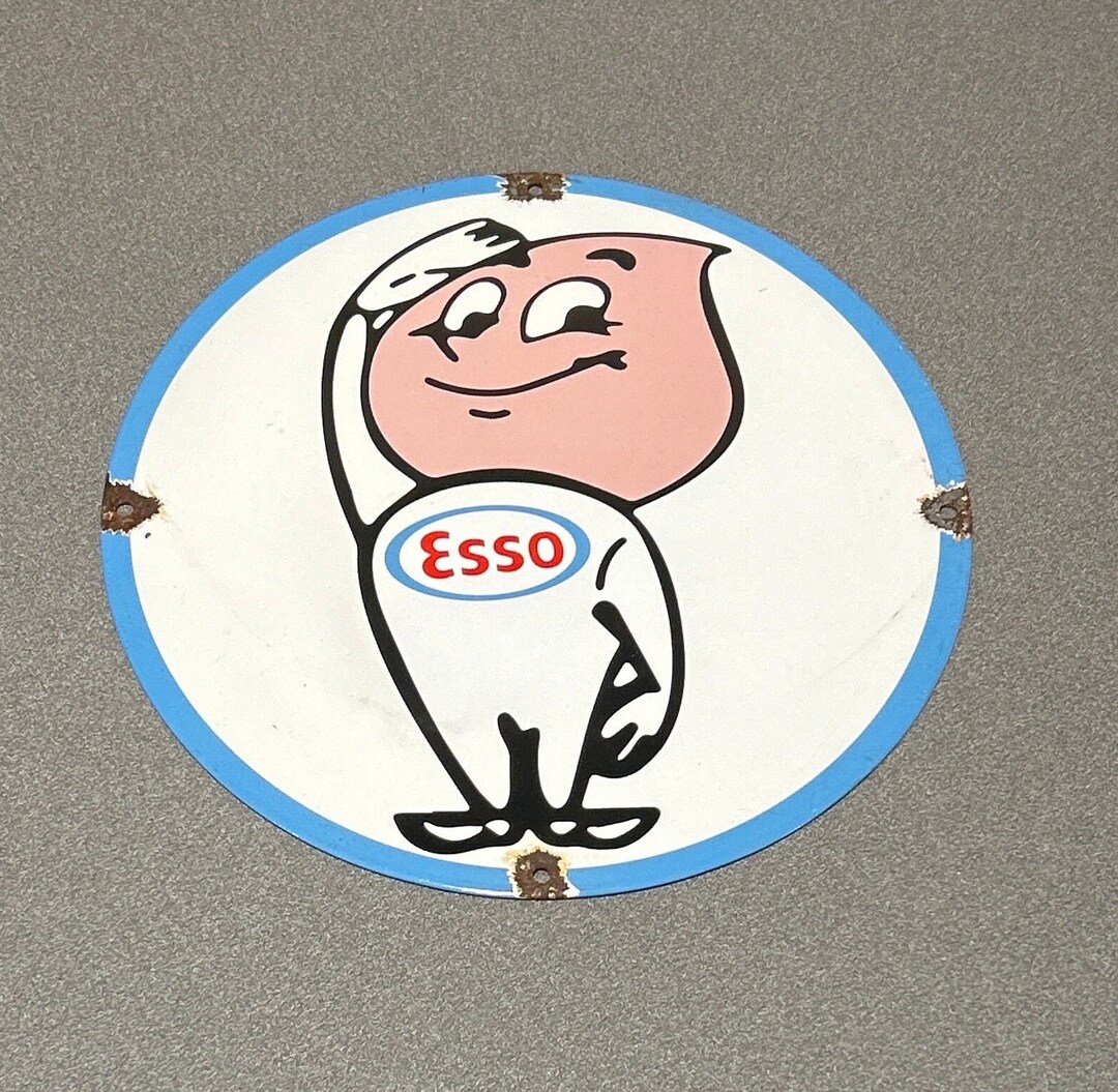 VINTAGE 12” ESSO BOY Salute Porcelain Sign Car Gas Oil Auto Truck ...