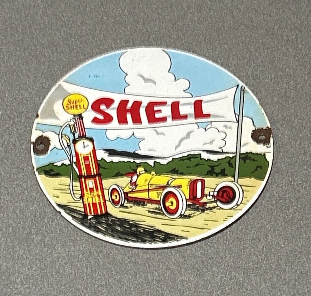 VINTAGE Rare SHELL Porcelain Sign Gas Oil Car - Etsy