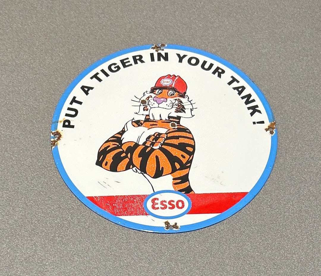 VINTAGE ESSO TIGER 12 Motor Gas Oil Porcelain Sign - Etsy
