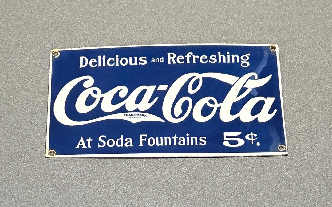 VINTAGE 12” COKE COLA Coca-cola Soda Pop Porcelain Sign Car Gas Truck ...