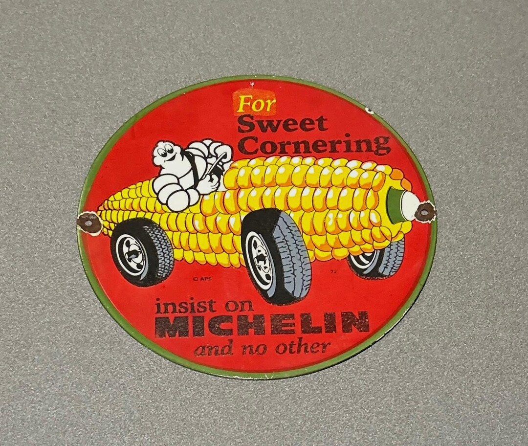 VINTAGE Very Rare 12 MICHELIN MAN Corn Racer Porcelain Sign Car Oil Gas ...