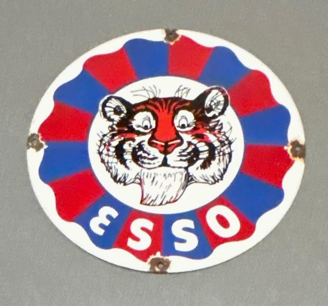 VINTAGE 12” ESSO TIGER Porcelain Sign Car Oil Gas Truck Motorcycle - Etsy