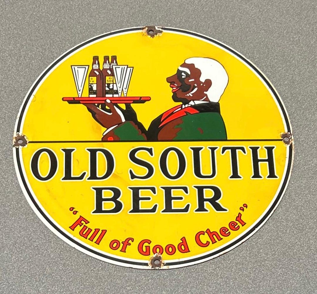 VINTAGE 12” OLD SOUTH Beer Porcelain Sign Car Oil Gas Truck Motorcycle ...