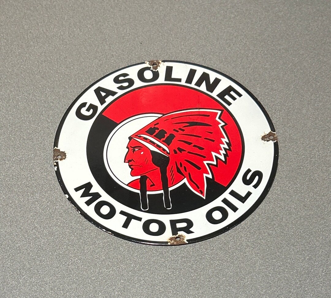 VINTAGE 12” RED INDIAN Gasoline Porcelain Sign Car Oil Gas Truck - Etsy