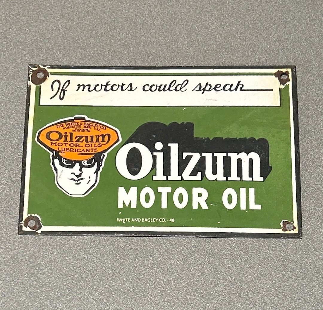 VINTAGE OILZUM Porcelain Sign Car Oil Gas Truck - Etsy