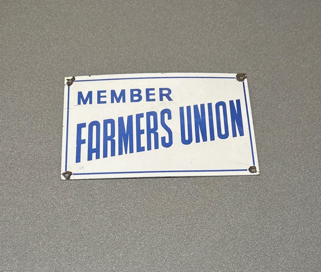 VINTAGE 12” FARMERS UNION Cow Dairy Farm Porcelain Sign Car Gas Oil - Etsy