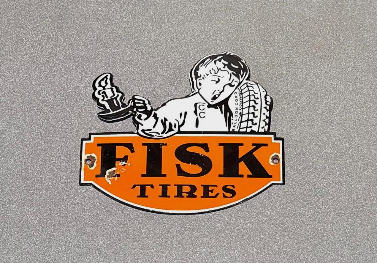 VINTAGE FISK TIRES Boy Porcelain Sign Gas Oil Car Oil Motorcycle - Etsy