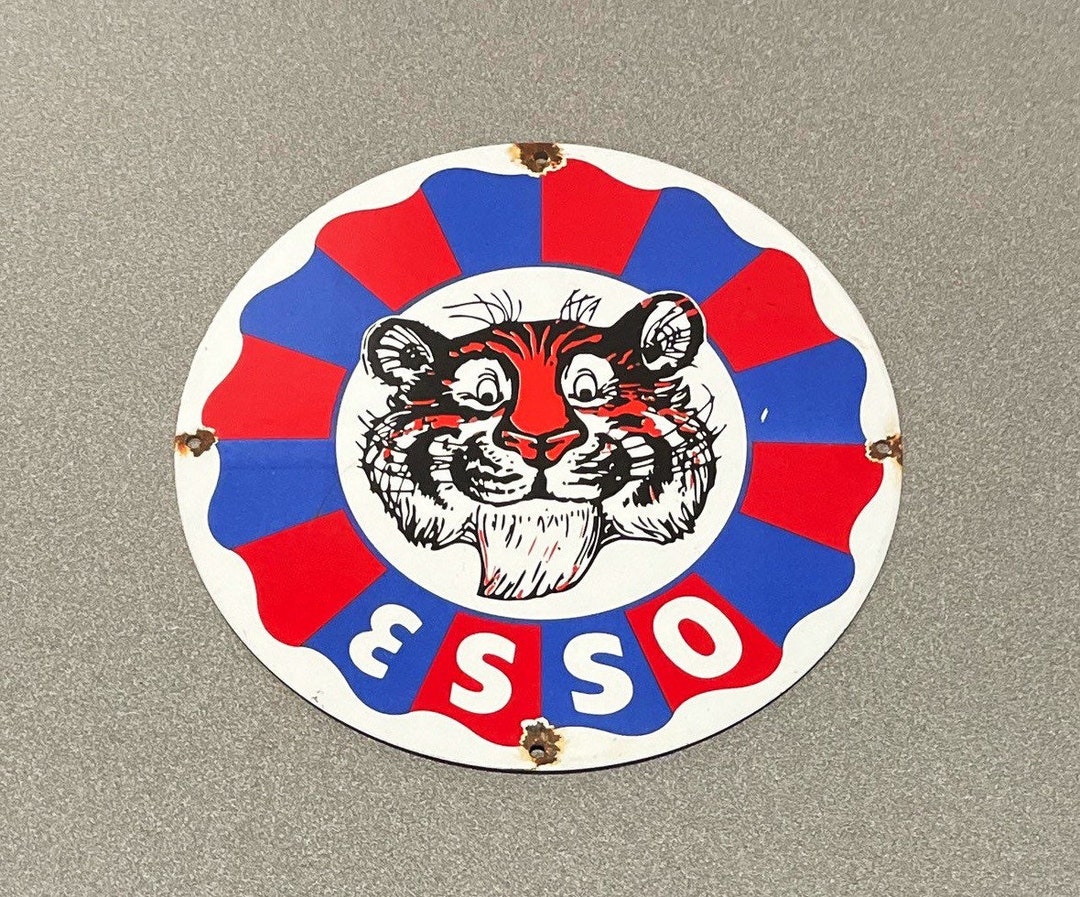 VINTAGE ESSO TIGER 12” Motor Gas Porcelain Sign - Etsy