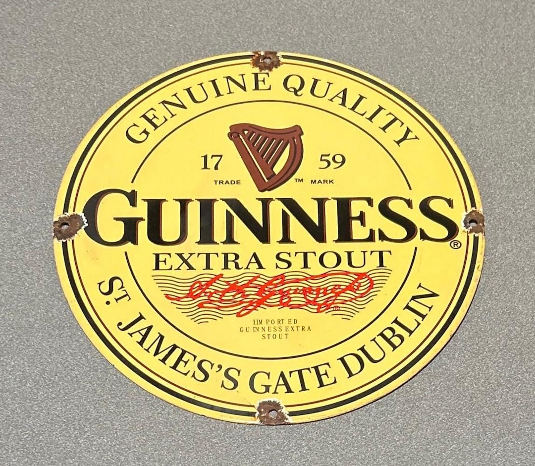 VINTAGE 12” GUINESS BEER Alcohol Porcelain Sign Car Oil Gas Truck ...
