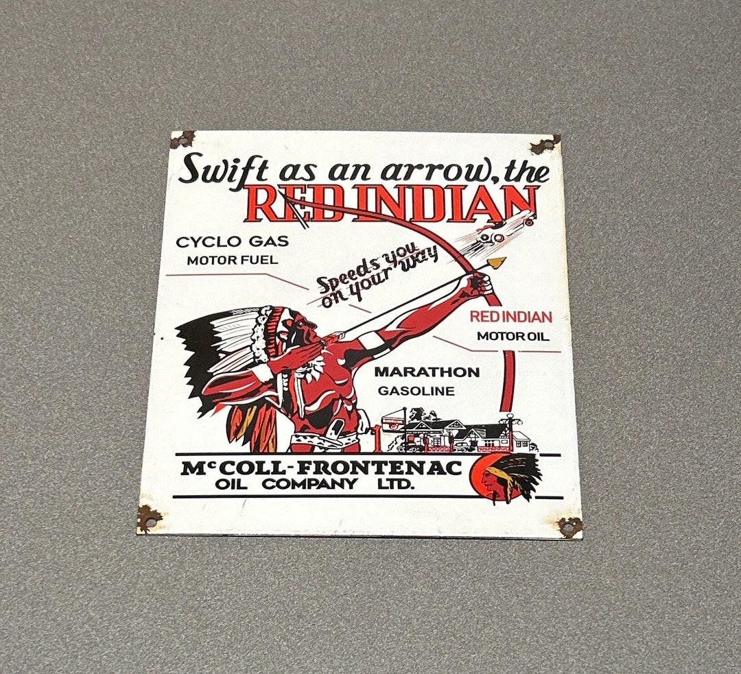 VINTAGE RED INDIAN Porcelain Sign Car Oil Gas Truck - Etsy
