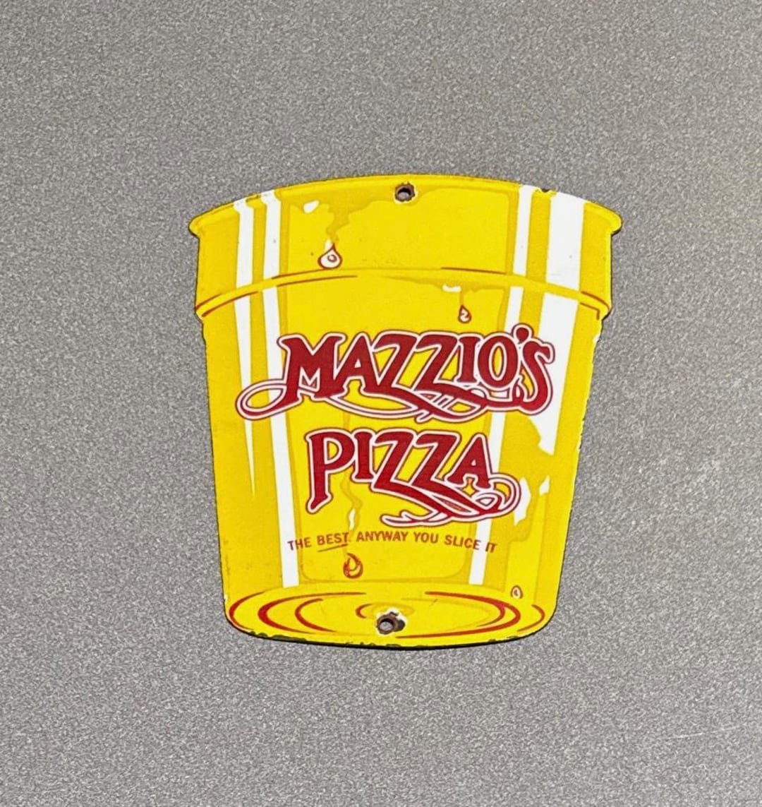 VINTAGE MAZZIOS PIZZA Bucket Porcelain Sign Gas Oil Car Oil Motorcycle ...
