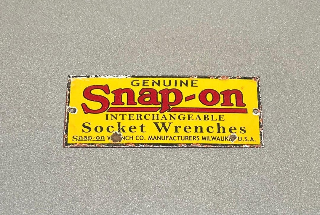 VINTAGE 12” SNAP-ON Tools Porcelain Sign Car Oil Gas Truck Motorcycle ...