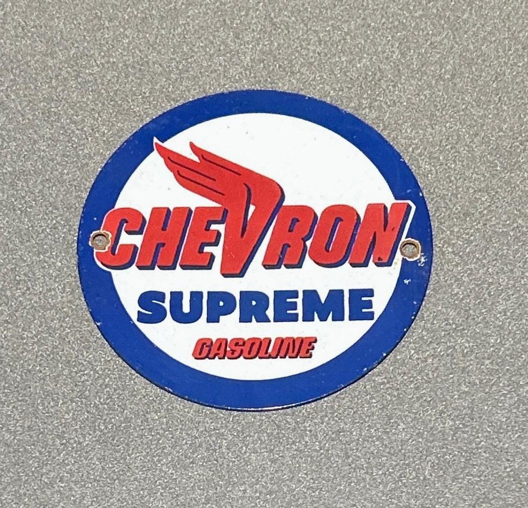 VINTAGE CHEVRON CHEVY Chevrolet Gasoline Porcelain Sign Oil Car ...