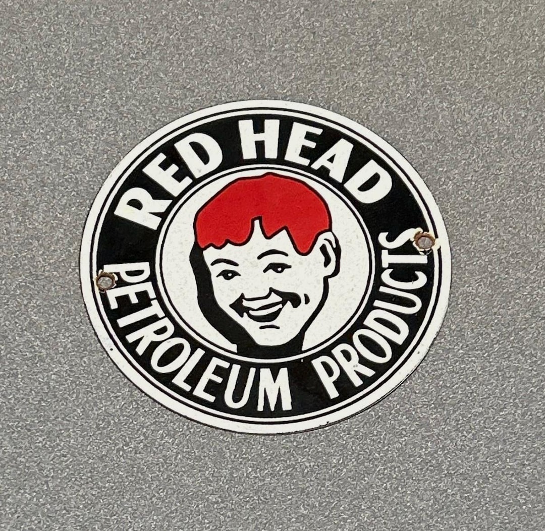 VINTAGE RED HEAD Petroleum Products Porcelain Sign Oil Car Motorcycle ...