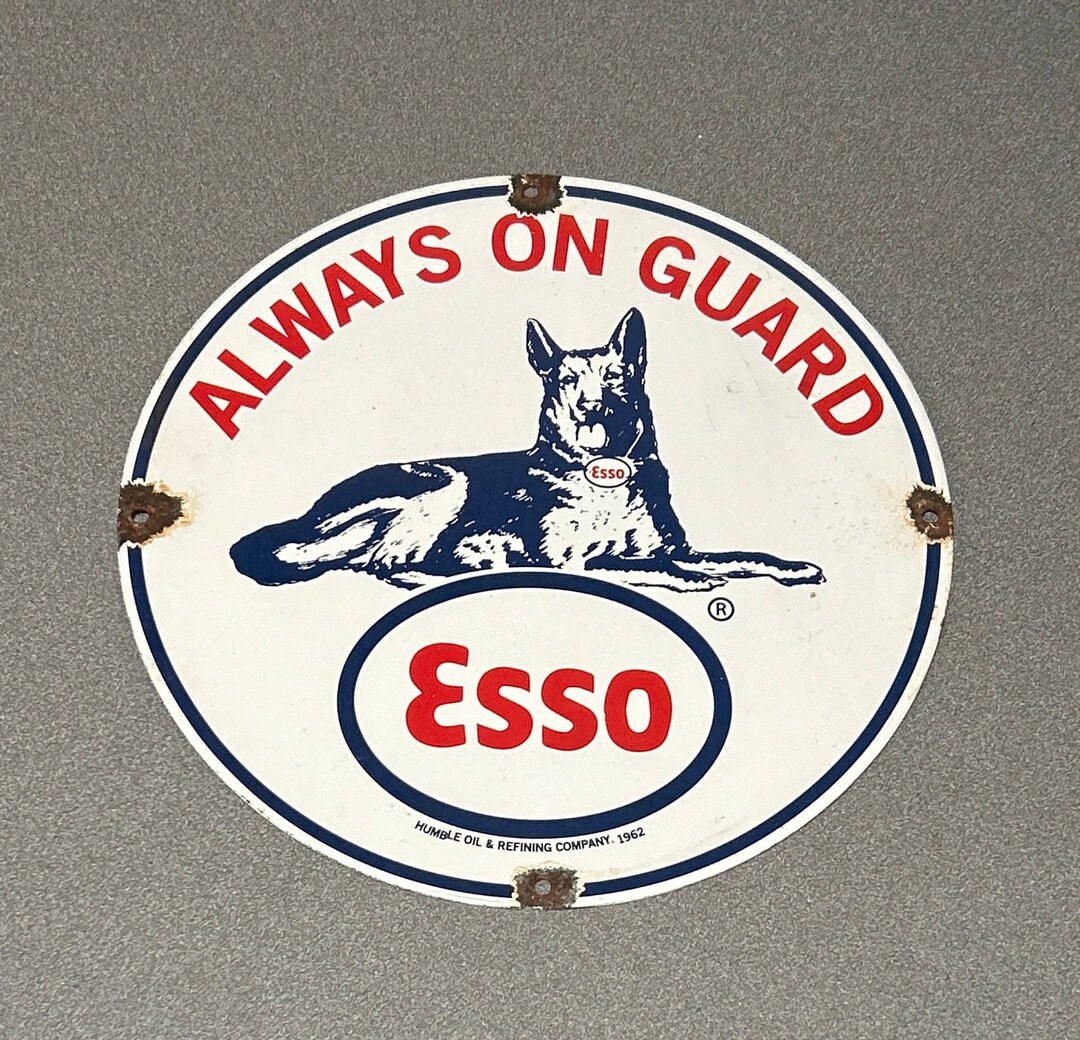 VINTAGE 12” ESSO 1962 DOG Motor Gas Porcelain Sign - Etsy