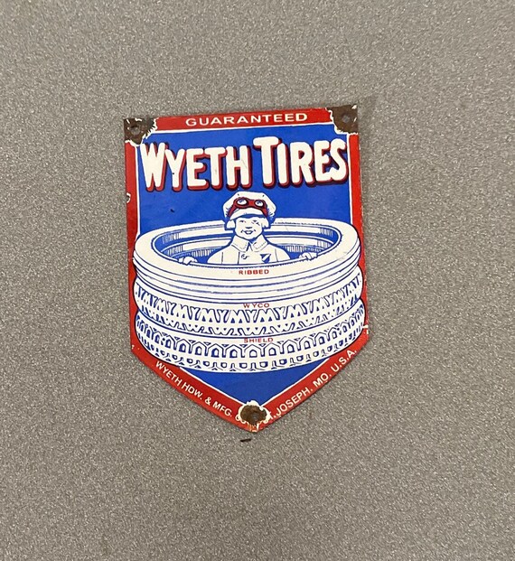 VINTAGE WYETH TIRES Porcelain Sign Gas Oil | Etsy
