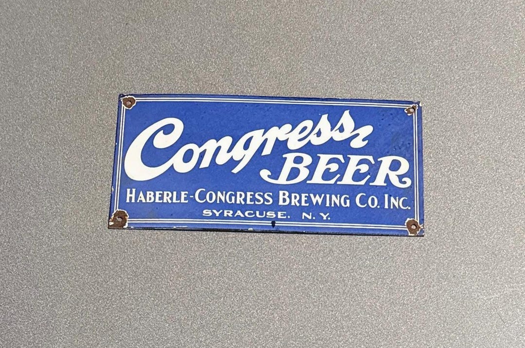 VINTAGE 12” CONGRESS BEER Porcelain Sign Car Oil Gas Truck Motorcycle ...