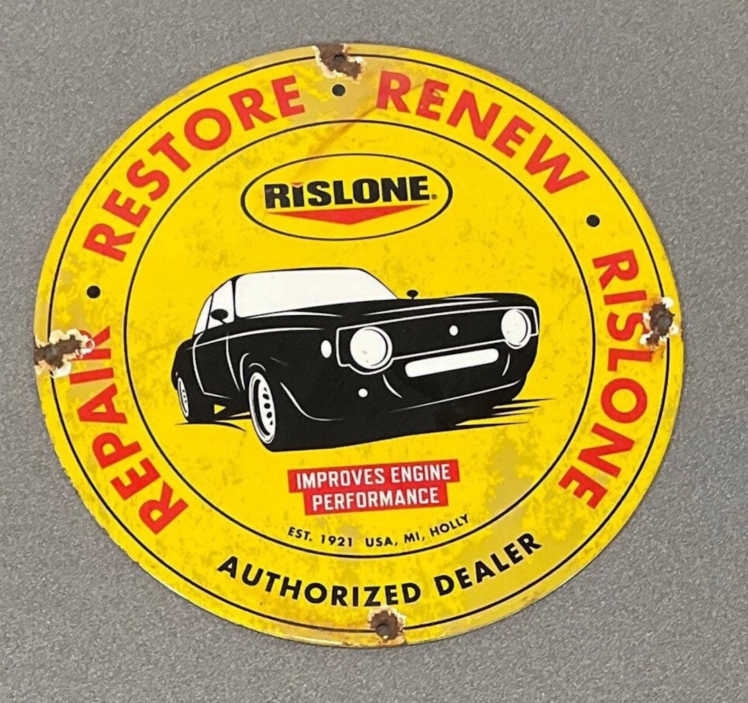 VINTAGE RISLONE 12” Motor Gas Porcelain Sign - Etsy