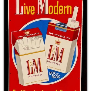 VINTAGE RARE 18” LM Live Modern Cigarettes Tobacco Porcelain Steel Sign ...