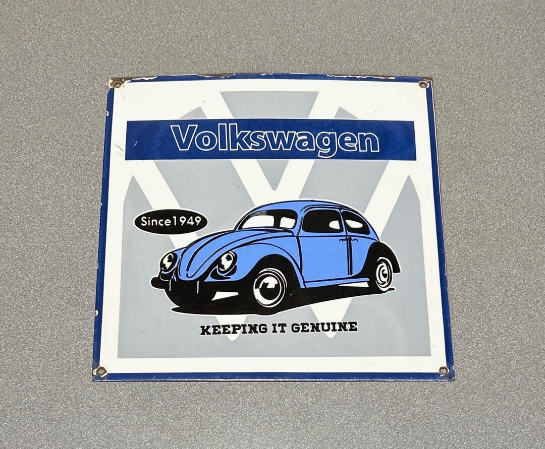 VINTAGE Rare 12” VW VOLKSWAGEN Porcelain Sign Gas Oil Car Motorcycle ...