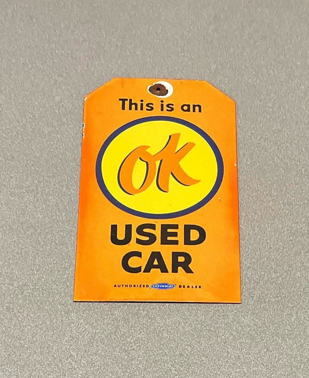 VINTAGE 12” OK USED Cars Chevrolet Chevy Porcelain Sign Car Oil Gas ...