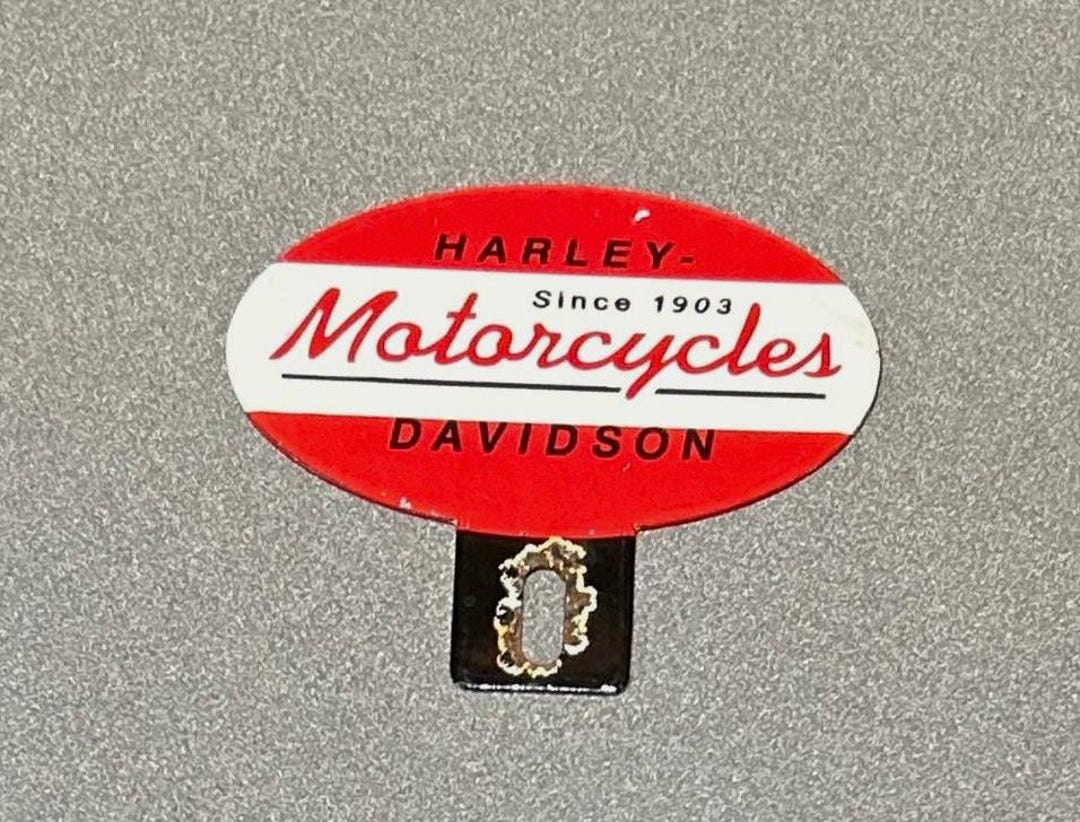 VINTAGE HARLEY DAVIDSON Plate Topper Porcelain Sign Car Oil Gas Truck ...
