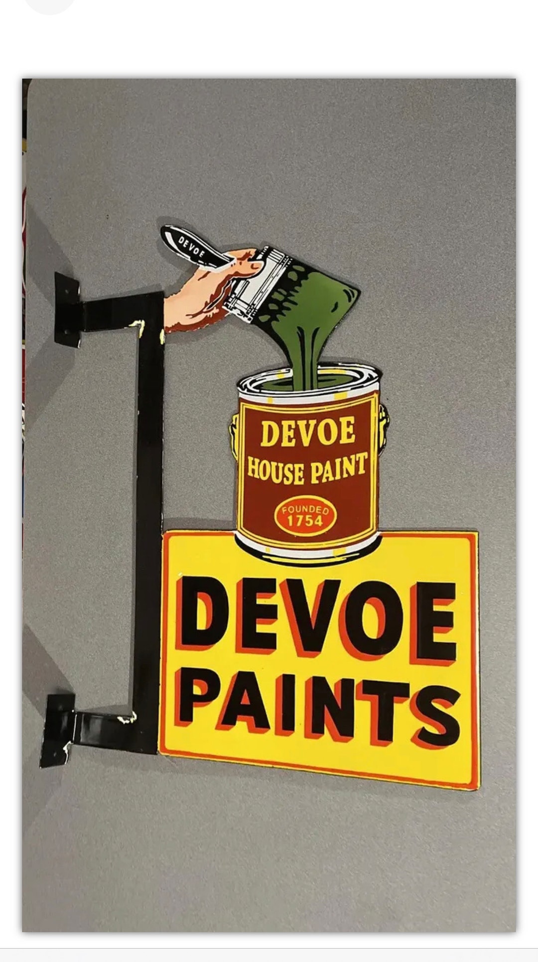 VINTAGE RARE 32” DEVOE Paint Double Sided Flanged Porcelain Sign Gas ...