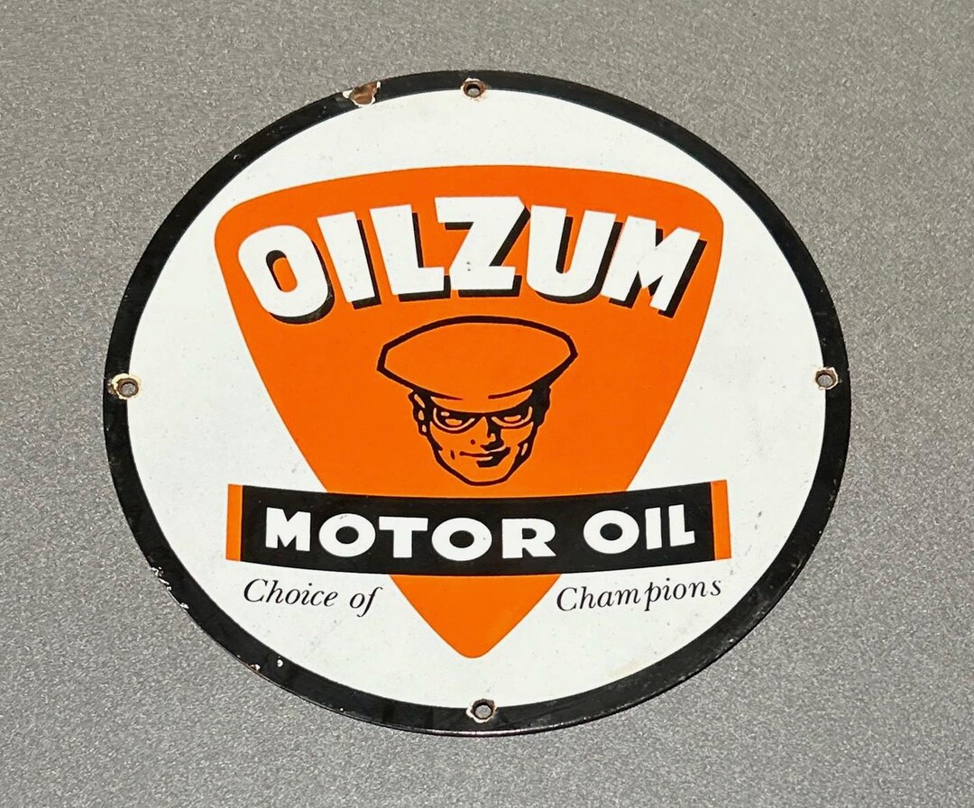 VINTAGE 12” OILZUM Porcelain Sign Gas Oil Car Motorcycle Truck - Etsy