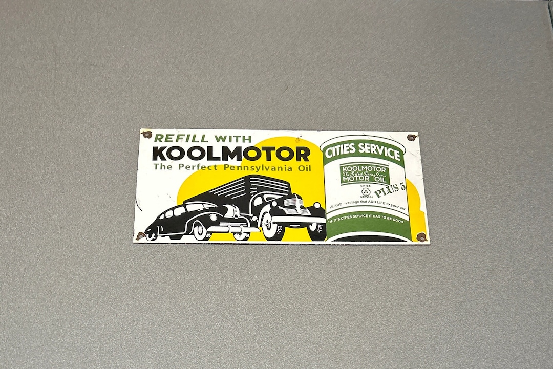 VINTAGE Very Rare 17” KOOLMOTOR CITIES Porcelain Sign Gas Oil - Etsy