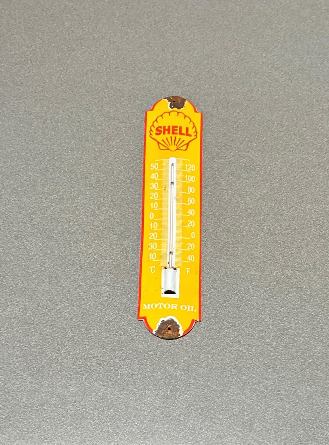 VINTAGE 12” SHELL Thermometer Porcelain Sign Car Oil Gas Truck ...