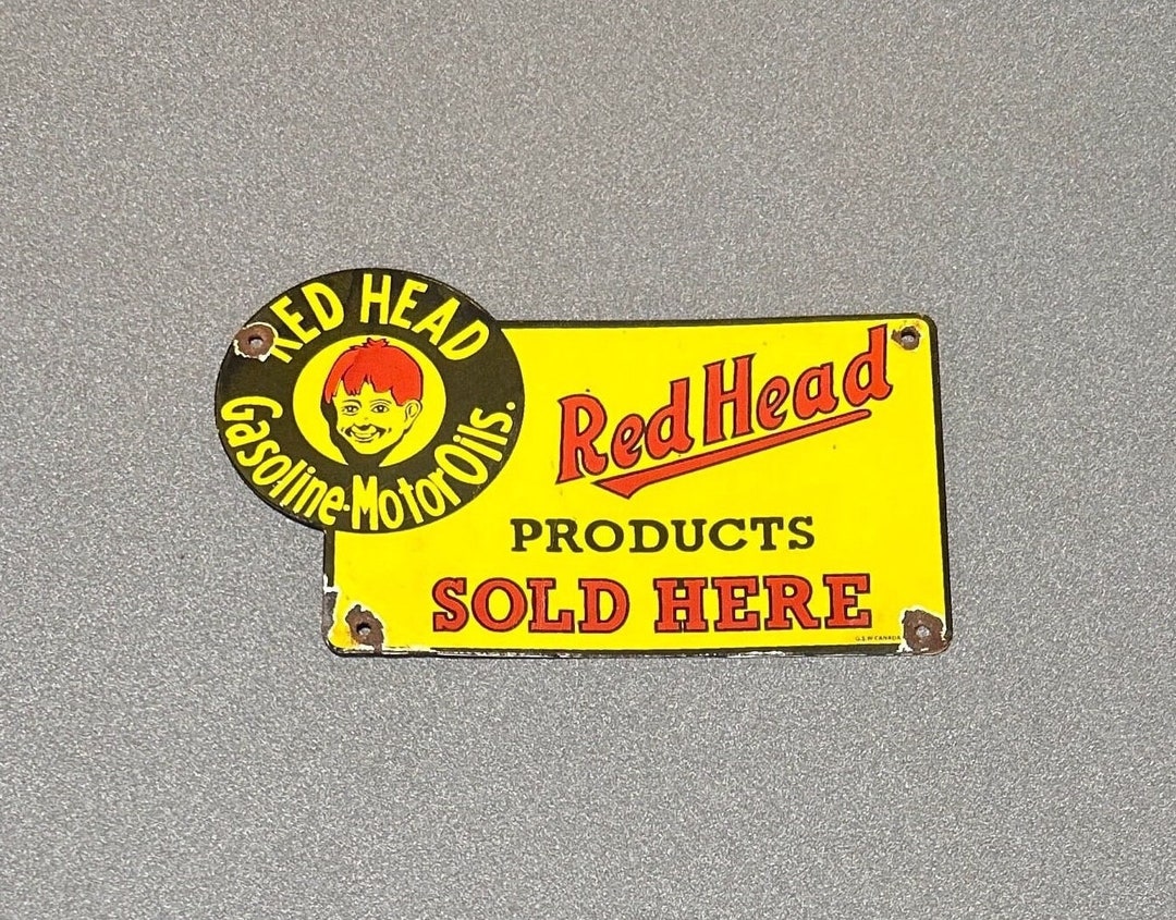 VINTAGE RED HEAD Gasoline Porcelain Sign Gas Oil - Etsy