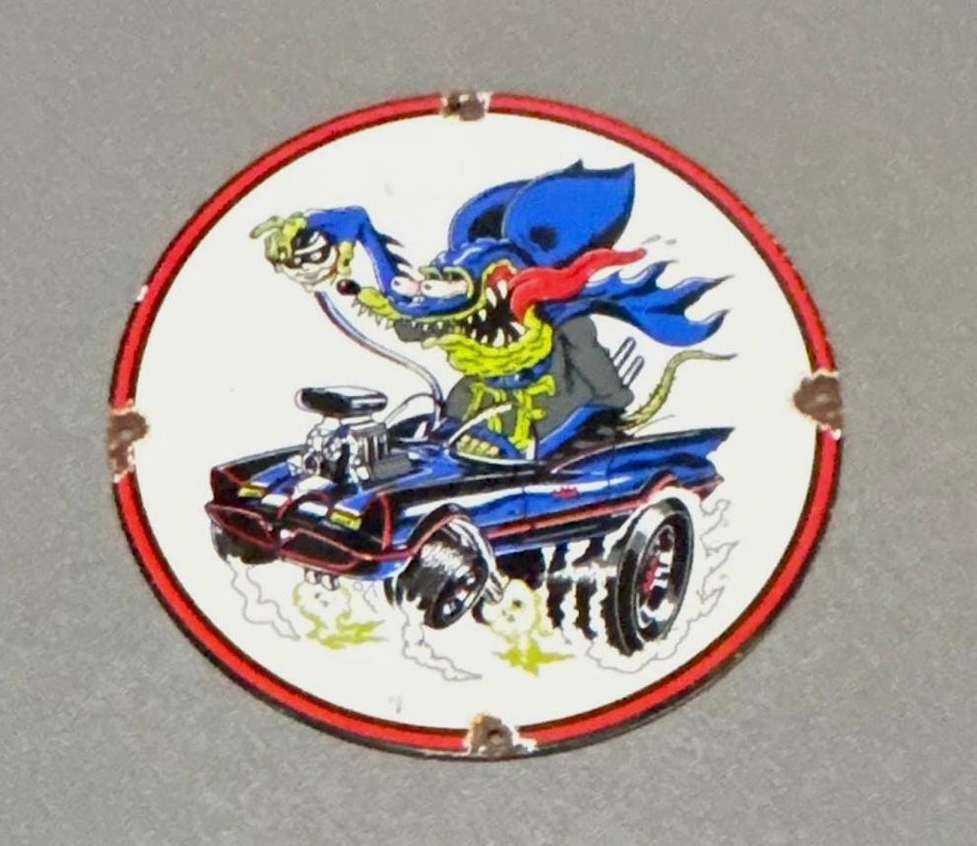 VINTAGE 12” RAT FINK Racer Porcelain Sign Car Oil Gas Truck Motorcycle ...