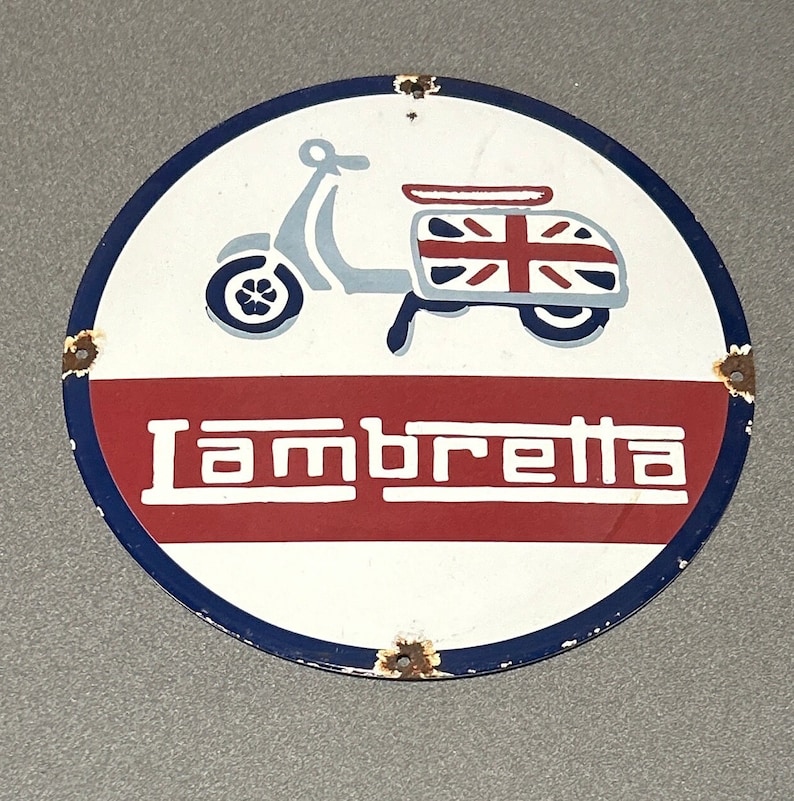 VINTAGE LAMBRETTA MOTORCYCLES 12” Motor Gas Porcelain Sign - Etsy