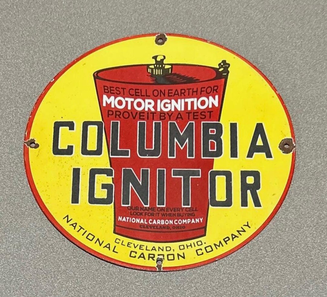 VINTAGE 12” COLUMBIA IGNITOR Porcelain Sign Car Oil Gas Truck ...