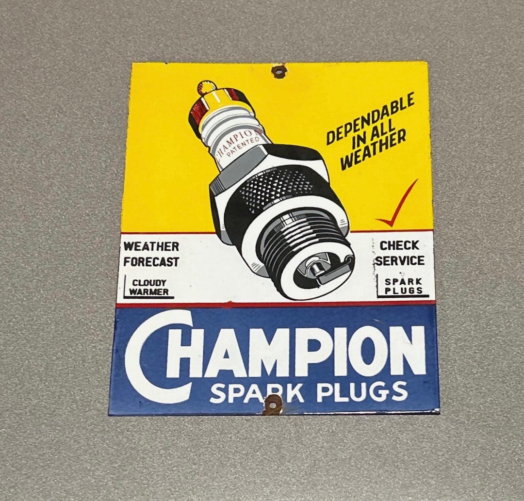 VINTAGE 12” CHAMPION SPARK Plug Porcelain Sign Car Oil - Etsy