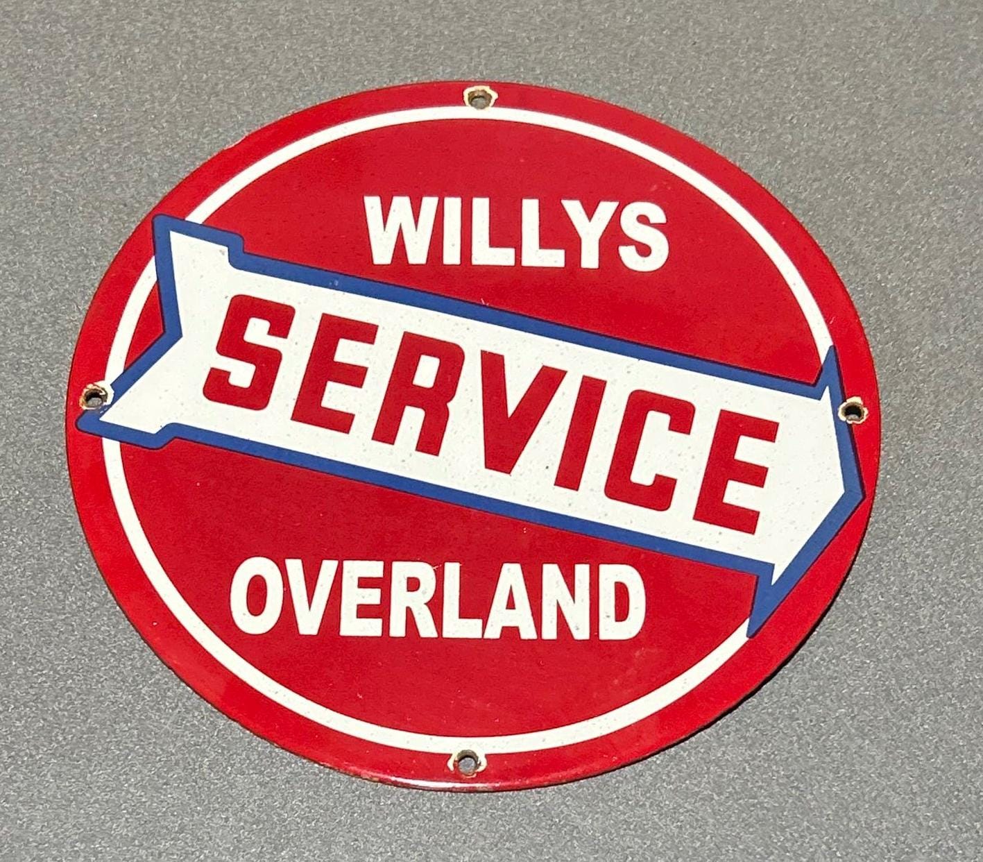 VINTAGE 12” WILLYS OVERLAND Service Porcelain Sign Gas Oil Car Truck ...