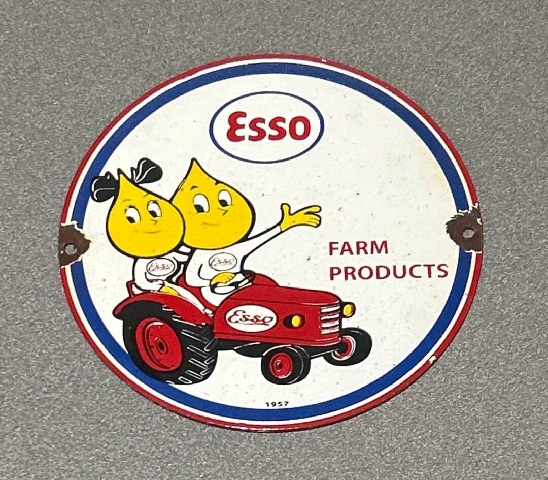 VINTAGE Rare 12” 1957 ESSO TRACTOR Sign Vintage Porcelain Gas Badge - Etsy