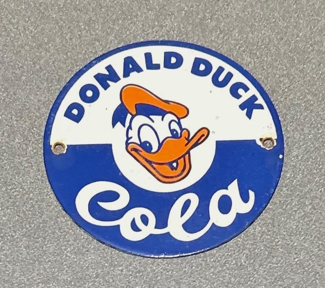 VINTAGE DONALD DUCK Cola Soda Disney Porcelain Sign Oil Car Motorcycle ...