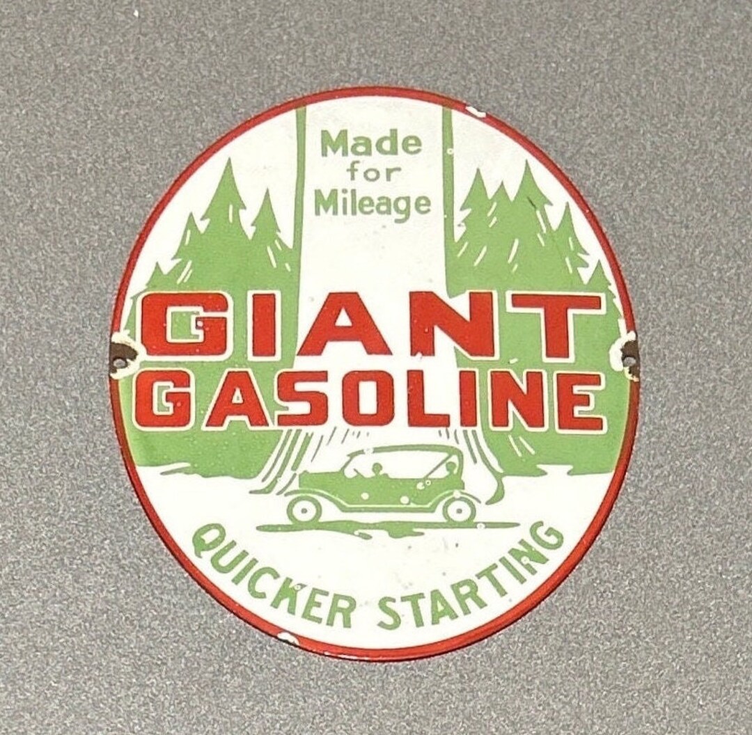VINTAGE GIANT GASOLINE Porcelain Sign Gas Oil - Etsy