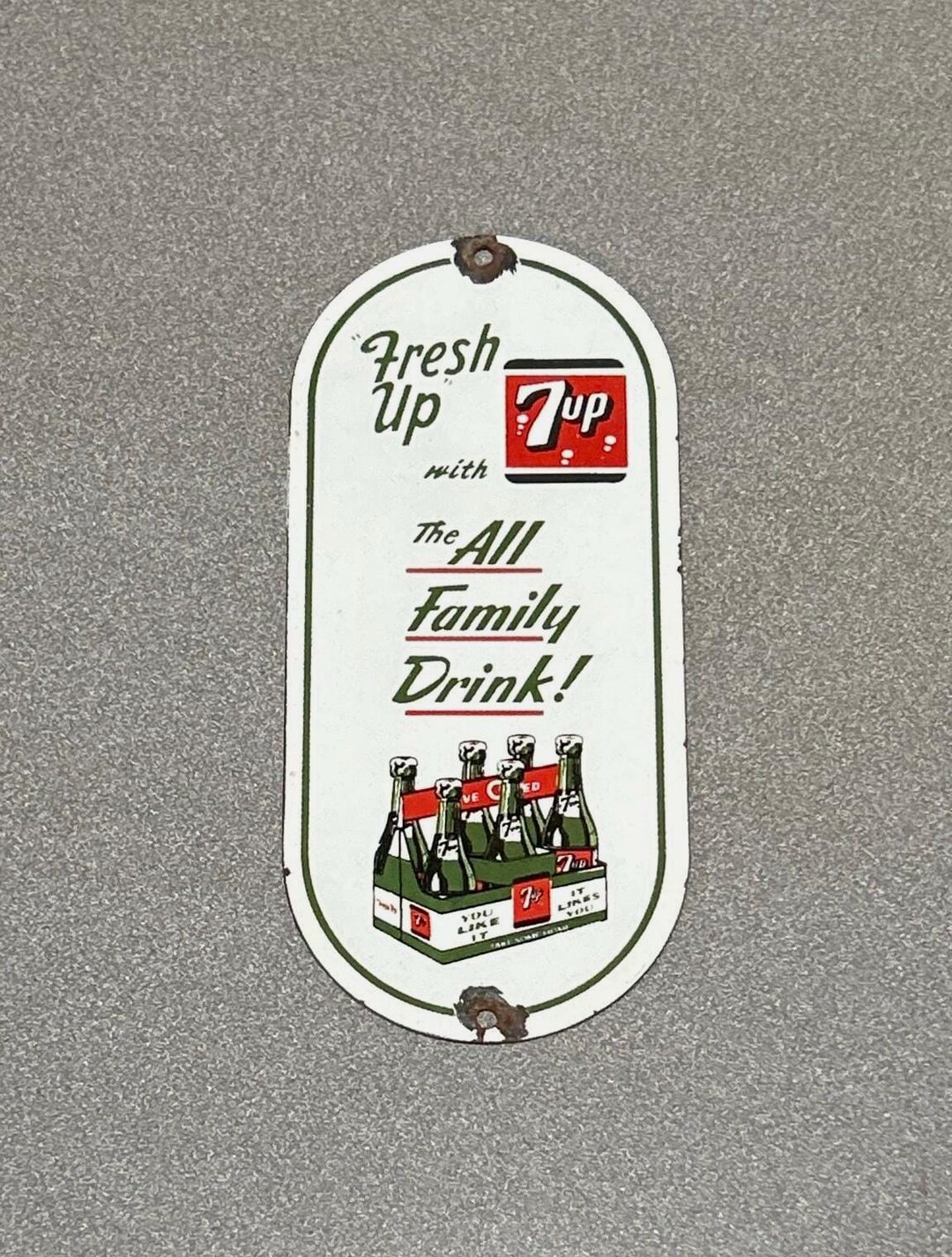 VINTAGE 7UP SODA Cola Door Palm Push Porcelain Sign Car Oil Gas Truck ...