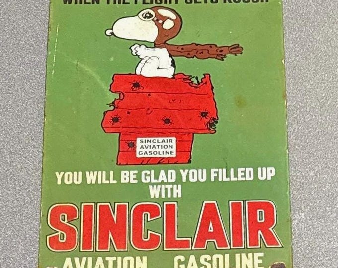 VINTAGE 12” SINCLAIR SNOOPY Dog Plane Porcelain Sign Oil Car Truck ...