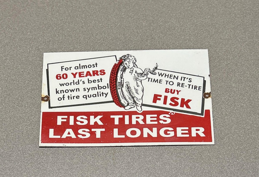VINTAGE 12” FISK TIRES Porcelain Sign Car Oil - Etsy