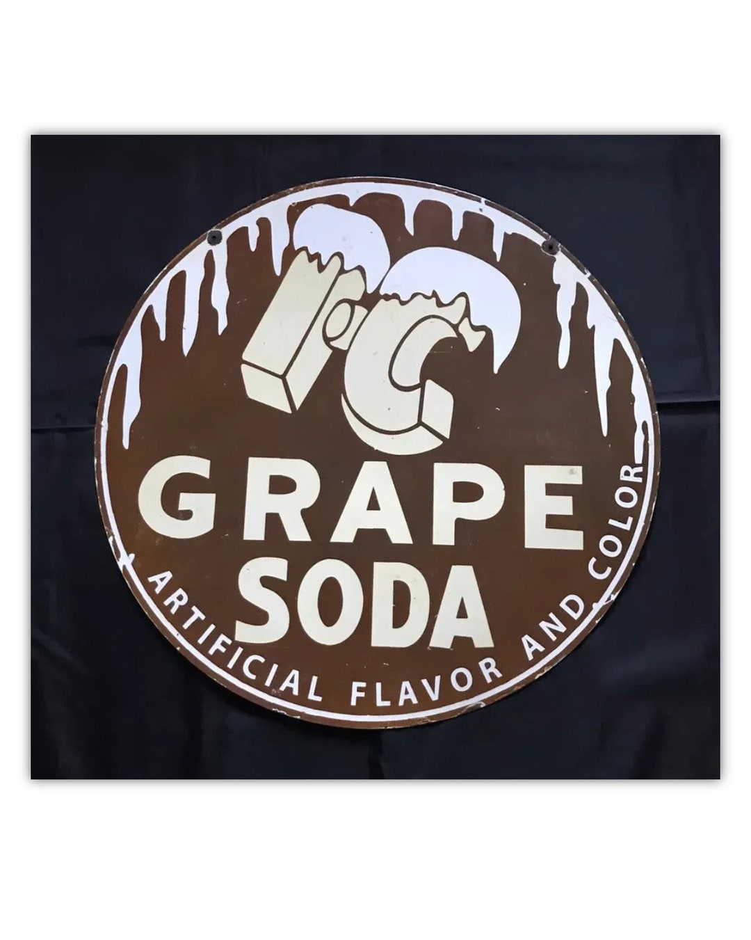 VINTAGE RARE 30” IC Grape Double Sided Soda Porcelain Sign Gas Oil Car ...