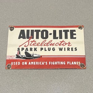 VINTAGE 12” AUTOLITE SPARK Plug Wires Porcelain Sign Car Oil Gas Truck ...