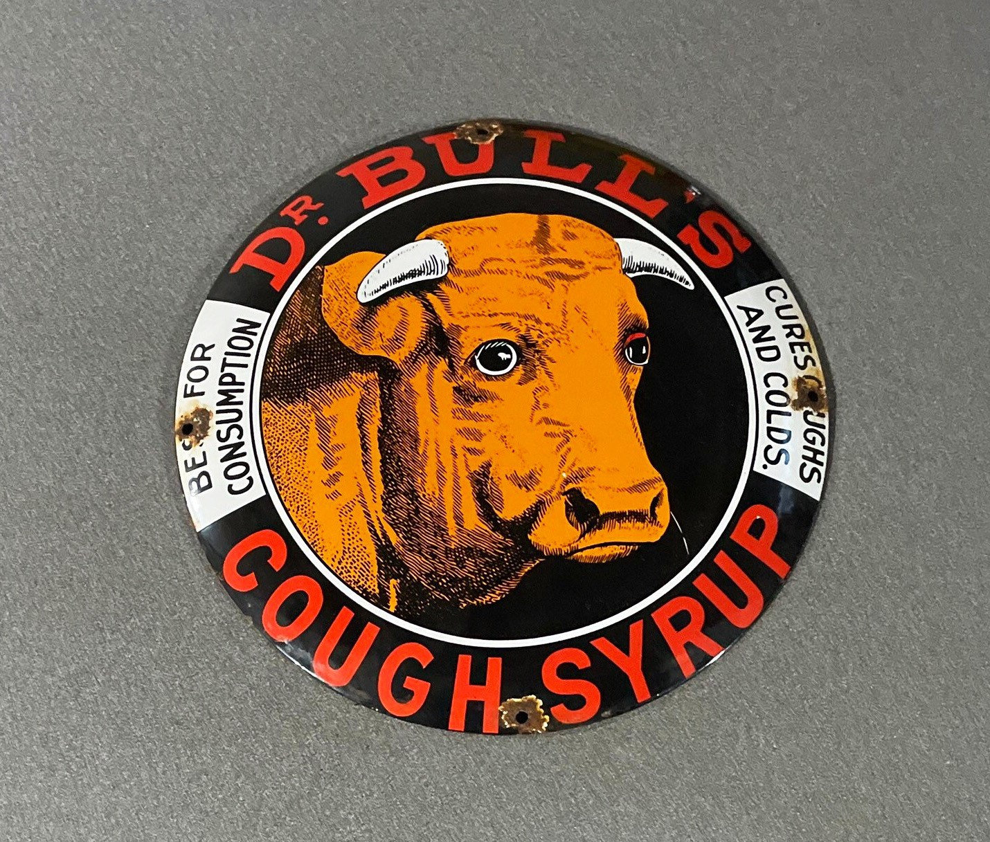VINTAGE 12 DOMED DR Bull Cough Syrup Sign Vintage Porcelain - Etsy
